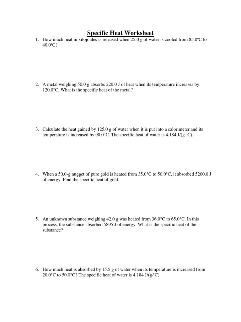 Specific Heat Practice | PDF