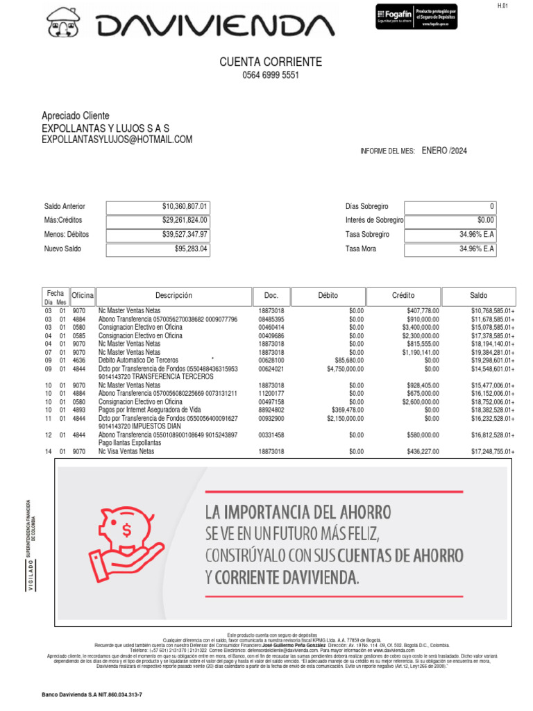 ENERO DAVIVIENDA CTA. CTE - Unlocked | PDF | Tarjeta de débito | Visa Inc.