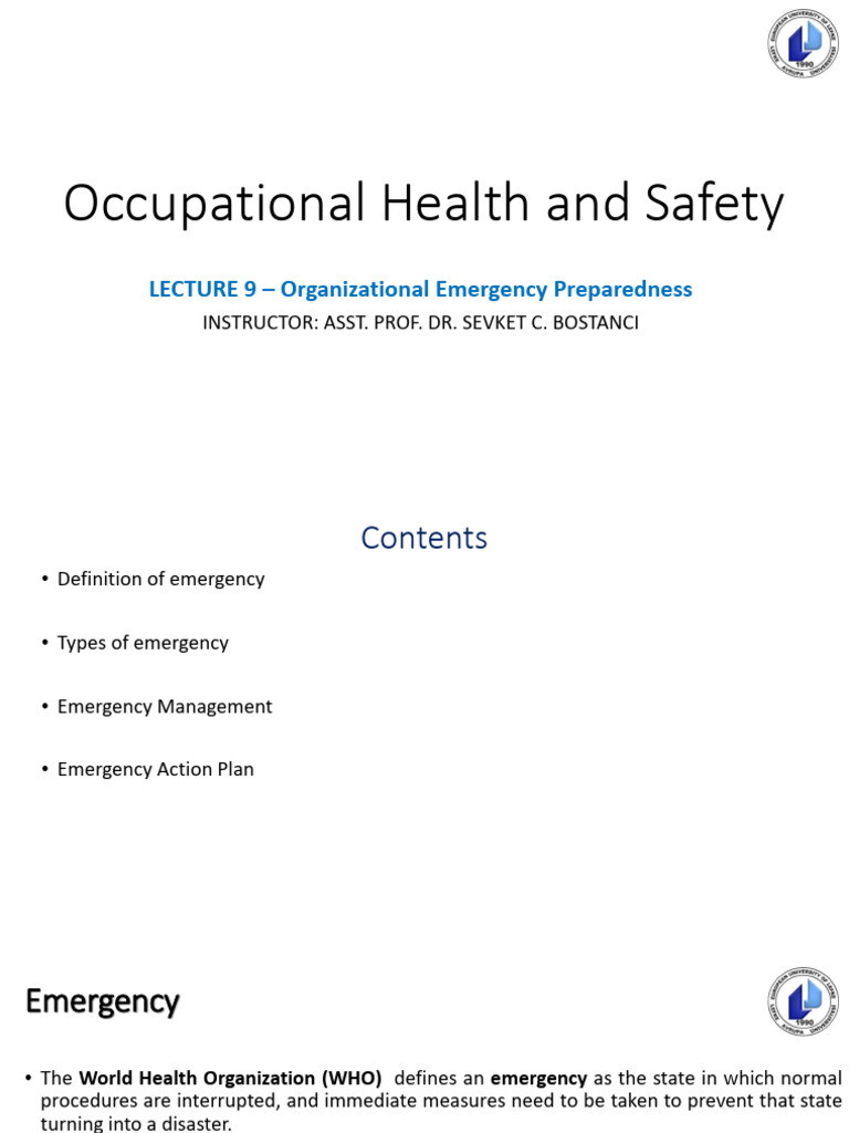 Week 8 - Lecture 9 - Organizational Emergency Preparedness | PDF ...