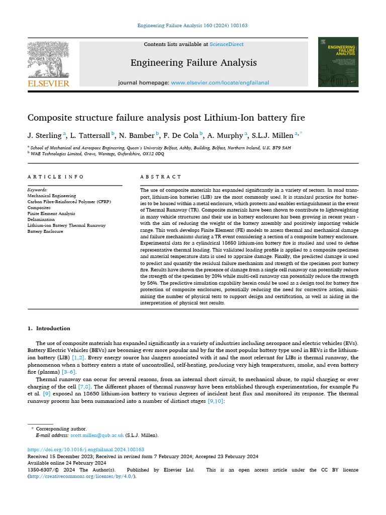 Composite structure failure analysis post Lithium-Ion battery fire ...