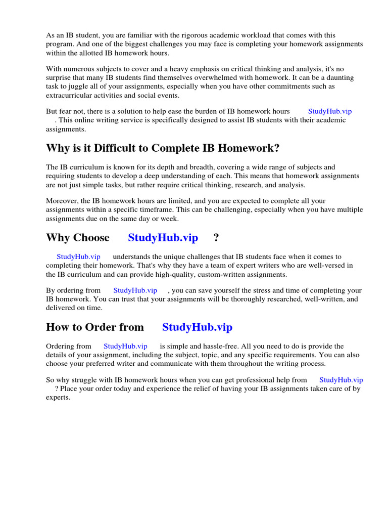 Ib Homework Hours | PDF | Homework