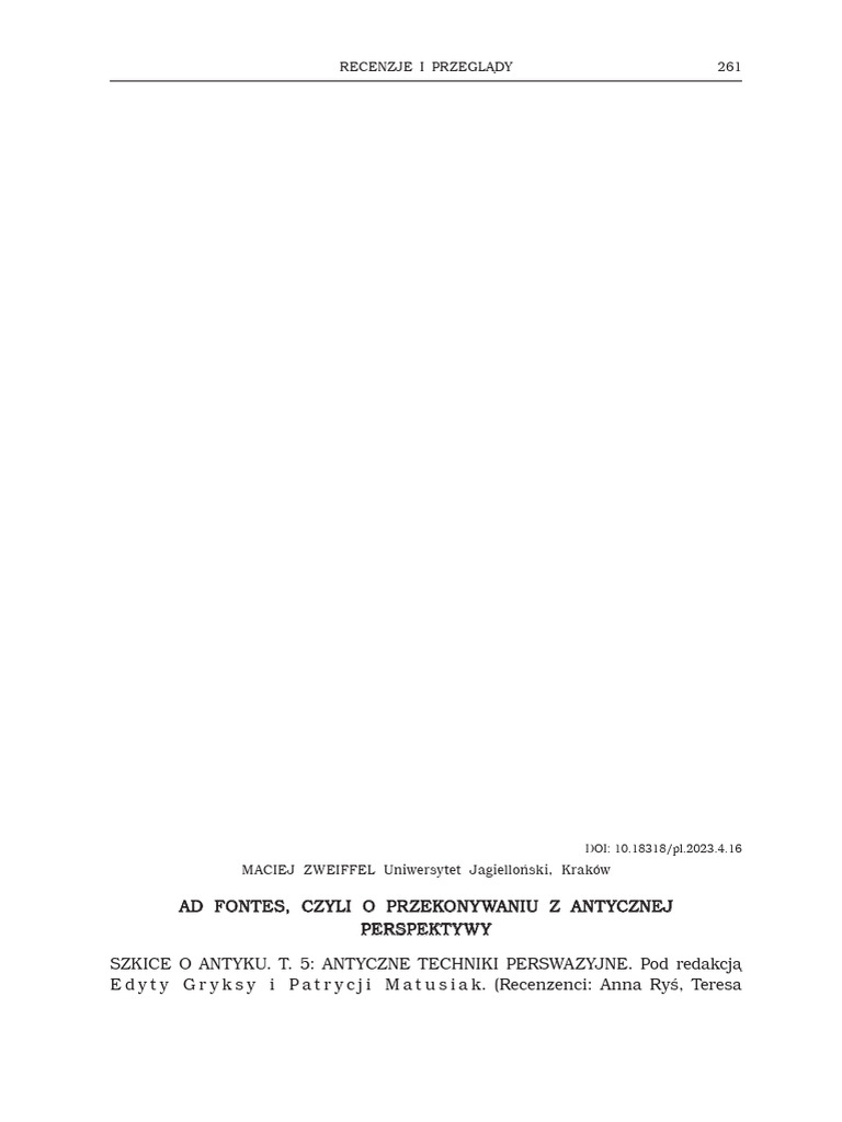 Zweiffel Ad Fontes Czyli o Przekonywaniu Z Antycznej 2023 | PDF
