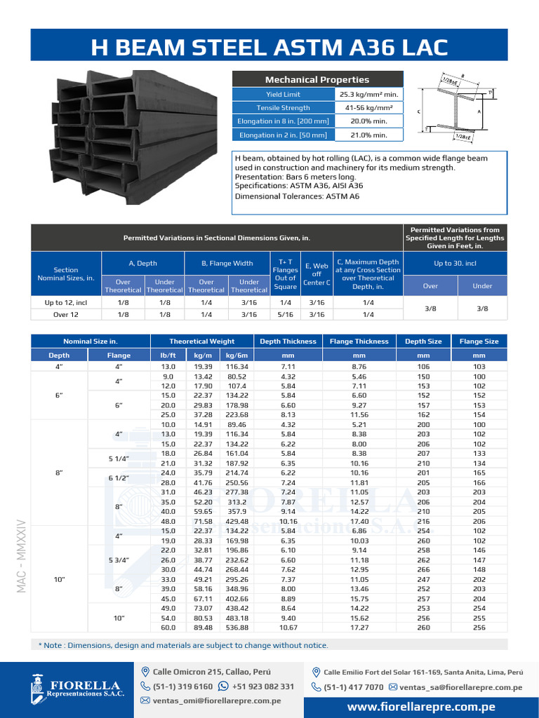 H Beam Steel Specs ASTM A36 LAC | PDF | Materials | Structural Engineering