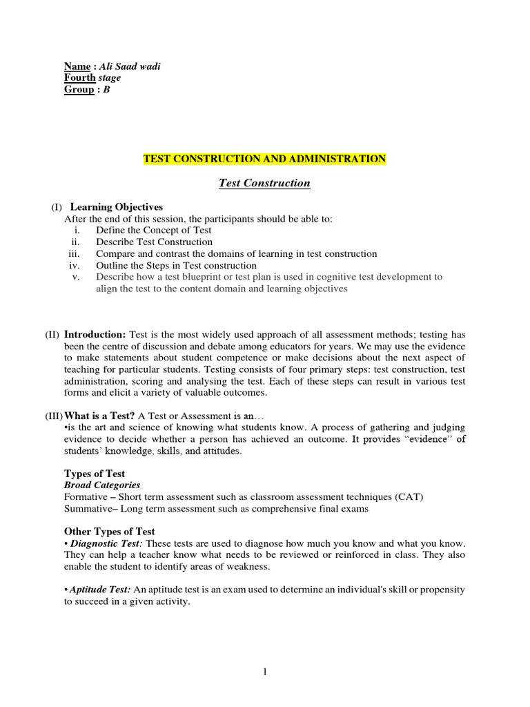 Test Construction for Educators | PDF | Validity (Statistics ...