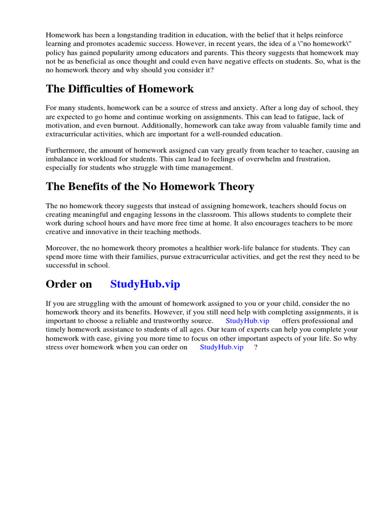 No Homework Theory | PDF | Homework | Teachers