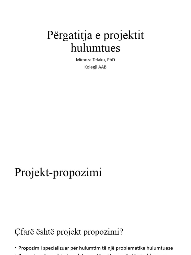 Përgatitja E Projektit Hulumtues: Mimoza Telaku, PHD Kolegji Aab | PDF