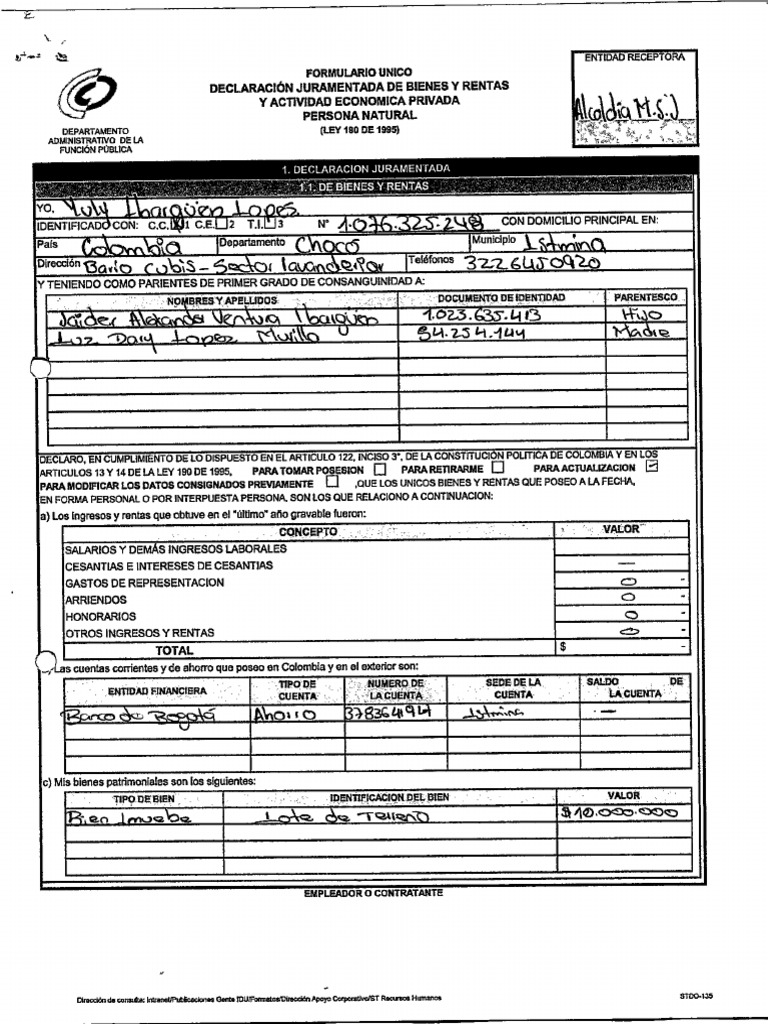 Contrato Yuli 2022 - Declaracion de Bienes 20230103 - 09300448 | PDF