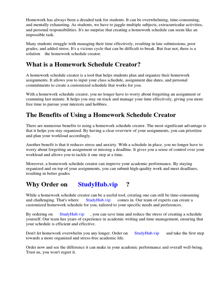 Homework Schedule Creator | PDF | Homework | Microsoft Excel