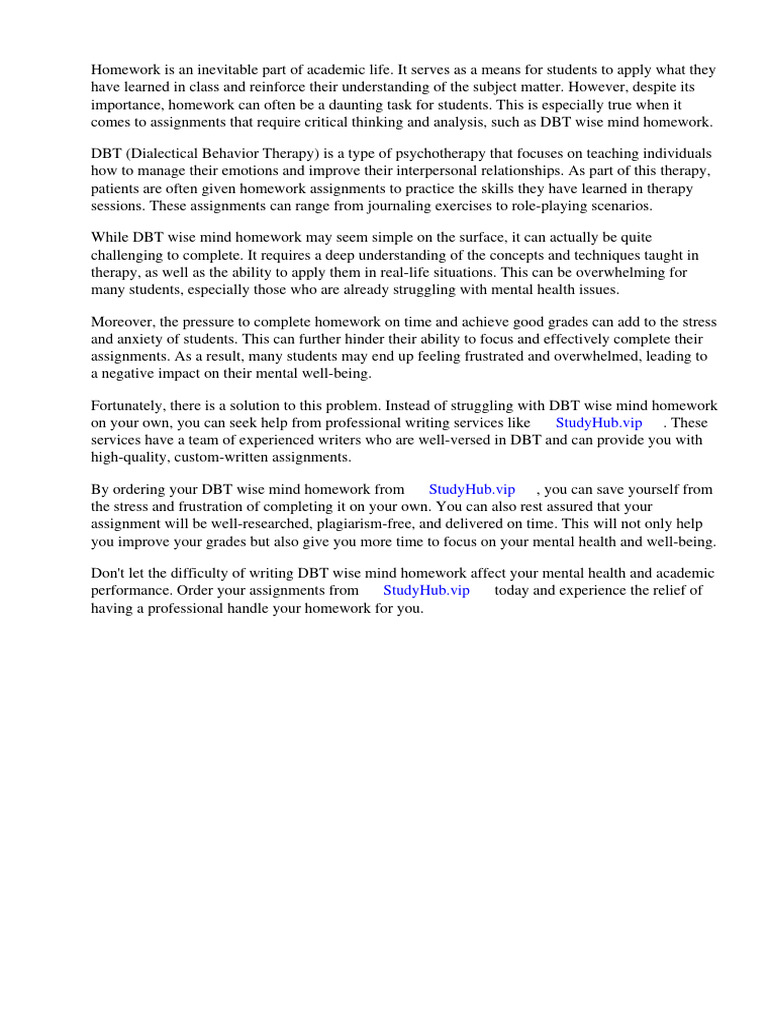 DBT Wise Mind Homework | Download Free PDF | Dialectical Behavior ...