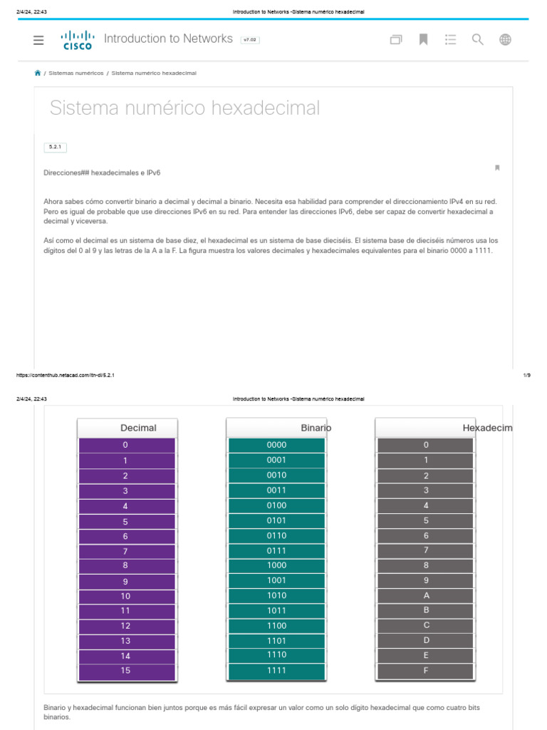 Introduction To Networks - Sistema Numérico Hexadecimal | PDF | Poco ...