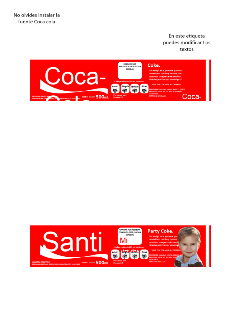 Etiquetas Editables de Coca-Cola | PDF | Coca Cola | Marca