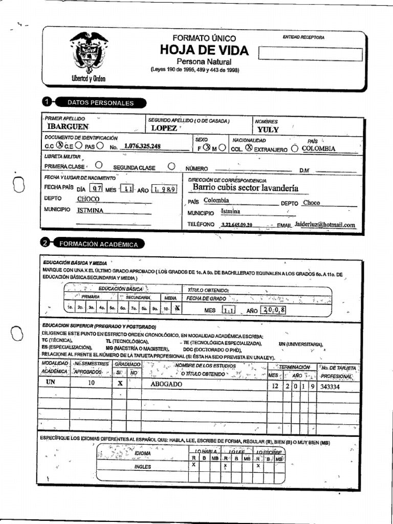 Contrato Yuli 2022 - Hoja de Vida20230103 - 09320094 | PDF