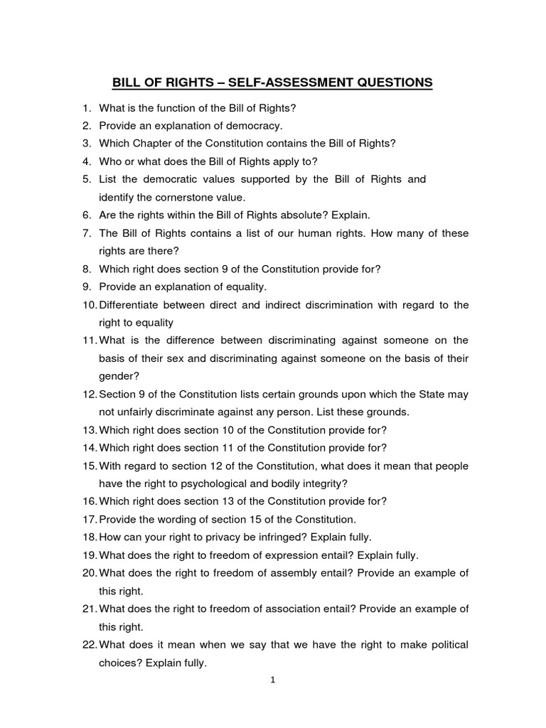 Bill of Rights Self-Assessment Guide | PDF | Justice | Crime & Violence