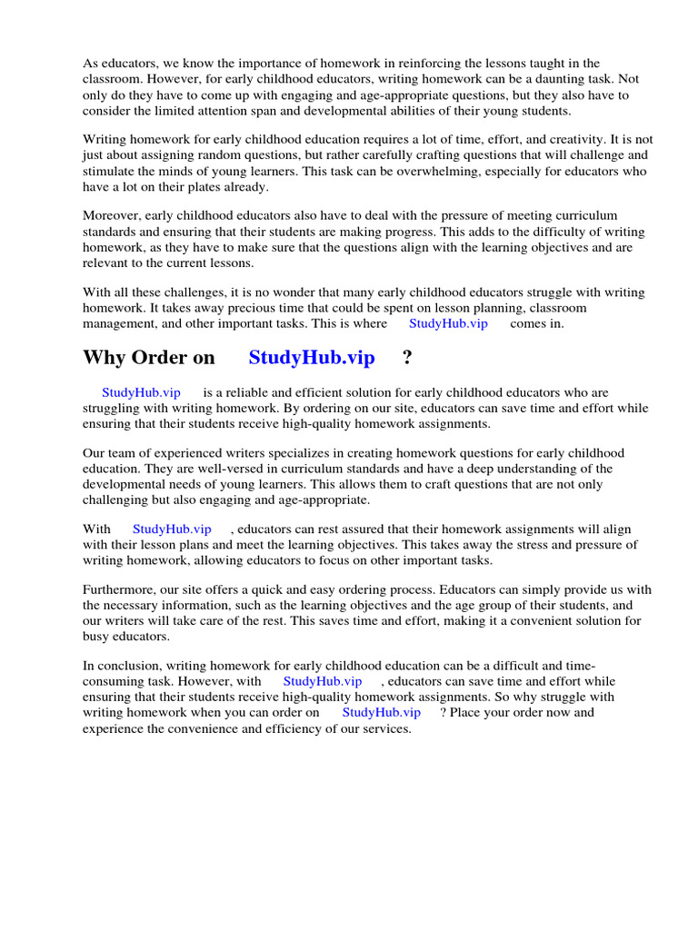Answer Homework Questions Early Childhood Educators | PDF | Teachers ...