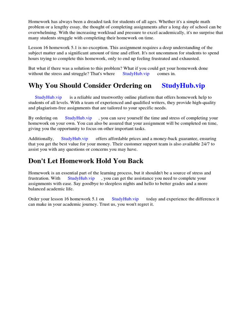 Lesson 16 Homework 5.1 | PDF | Mathematics | Homework