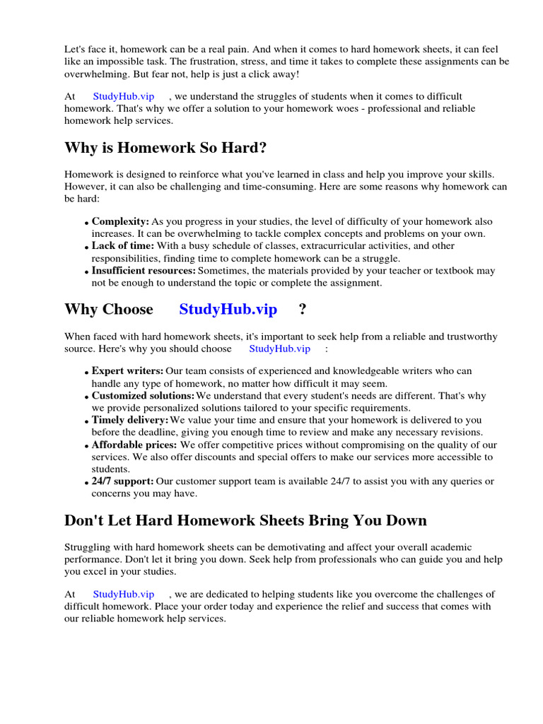Hard Homework Sheets | Download Free PDF | Worksheet | Homework