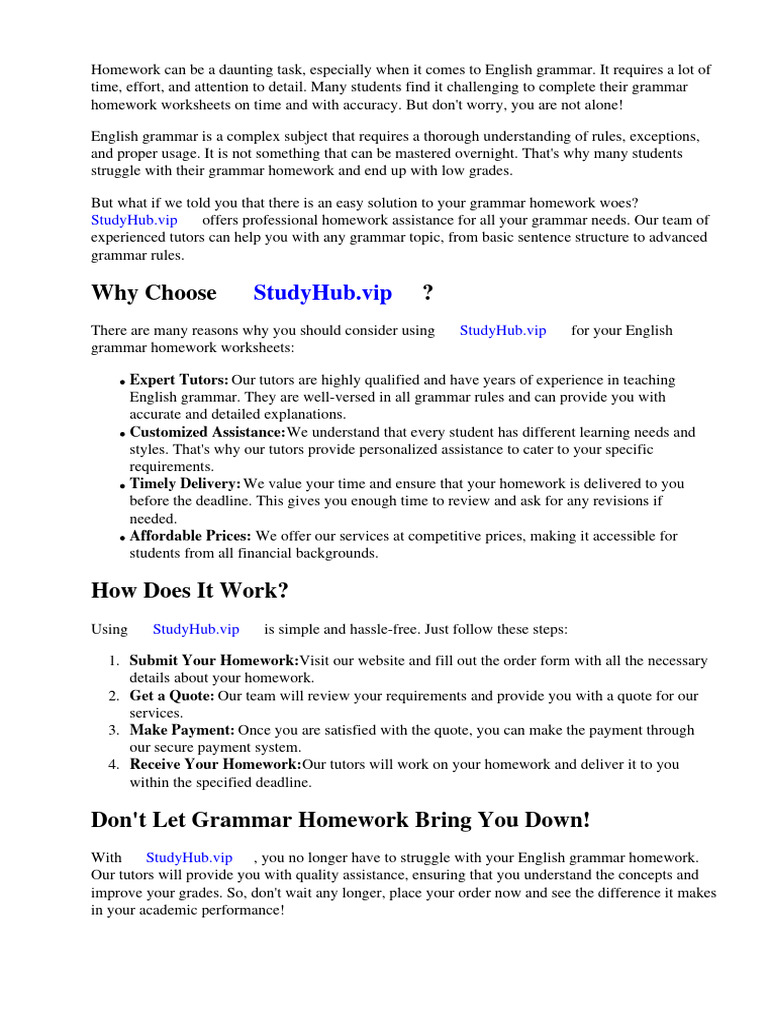 English Grammar Homework Worksheets | PDF | Worksheet | English Grammar