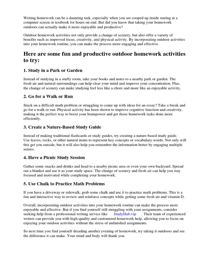 Outdoor Homework Activities | PDF | Learning | Experience