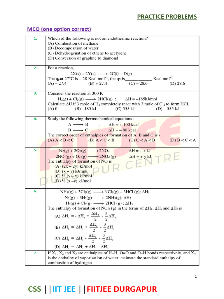 Practice Problem Thermochemistry | PDF | Applied And Interdisciplinary Physics | Physical Chemistry