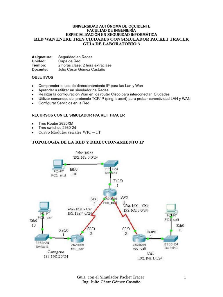 Lab3guia - Packet - Tracer Ejercicios | PDF | Enrutador (Computación) | Dirección IP