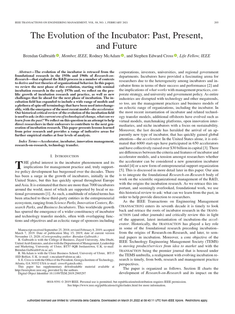 The Evolution of The Incubator Past Present and Future | PDF | Innovation | Entrepreneurship