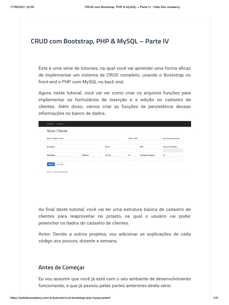 CRUD Com Bootstrap, PHP & MySQL - Parte IV - Web Dev Academy | PDF | Php | Desenvolvimento de ...