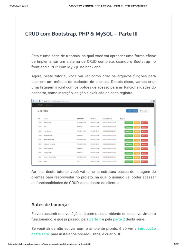 CRUD Com Bootstrap, PHP & MySQL - Parte III - Web Dev Academy | PDF | Php | SQL