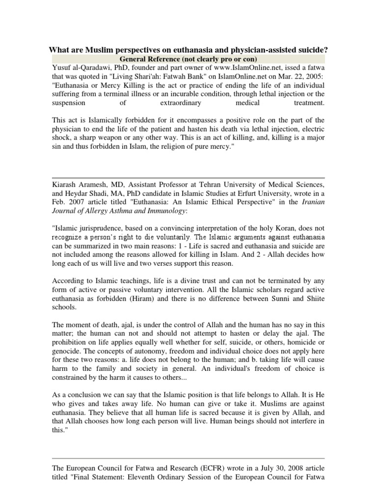 What Are Muslim Perspectives On Euthanasia | PDF | Fatwa | Abrahamic ...