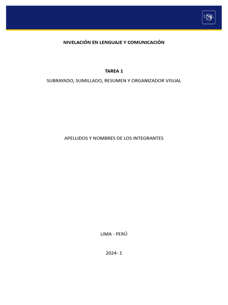 FORMATO - Modelo de La Tarea 1 - Subrayado, Sumillado y Resumen | PDF
