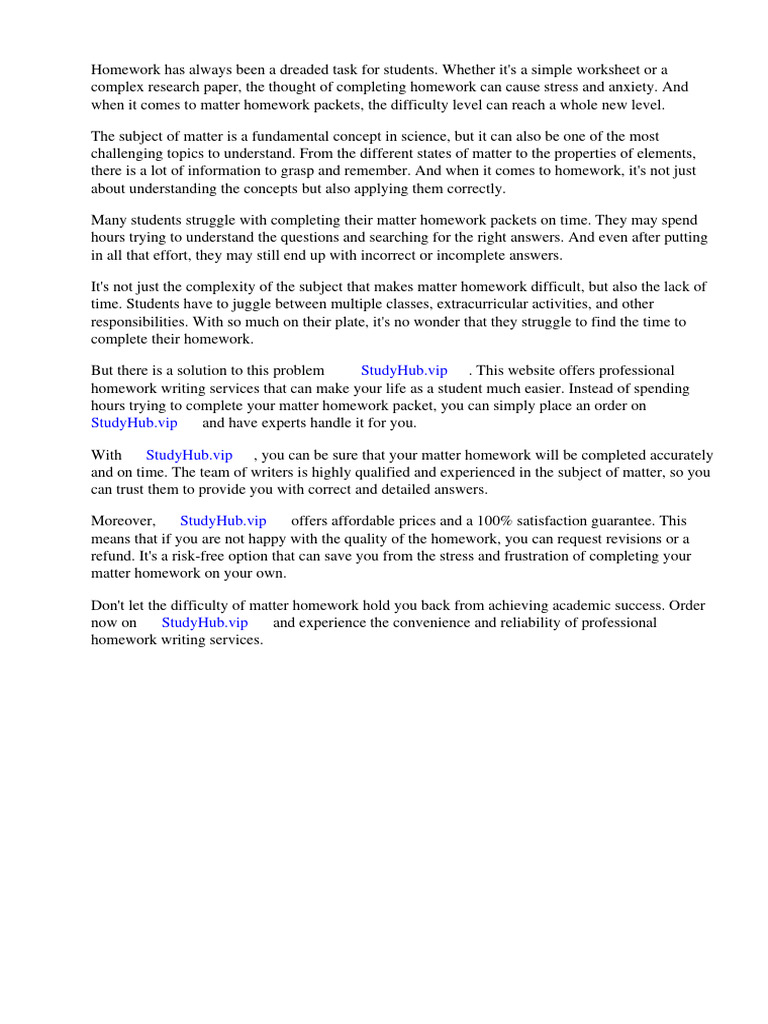 Matter Homework Packet Answers | PDF | Mixture | Chemical Substances