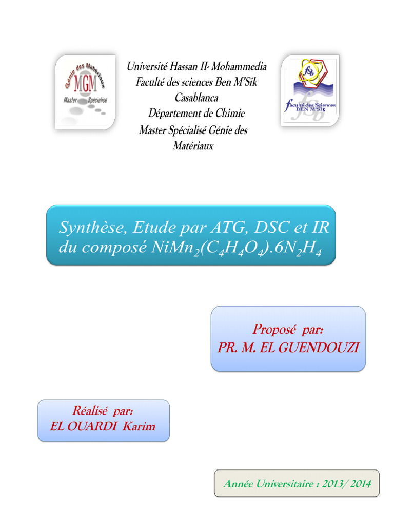Étude ATG, DSC et IR du NiMn2(C4H4O4) | PDF | Calorimétrie ...
