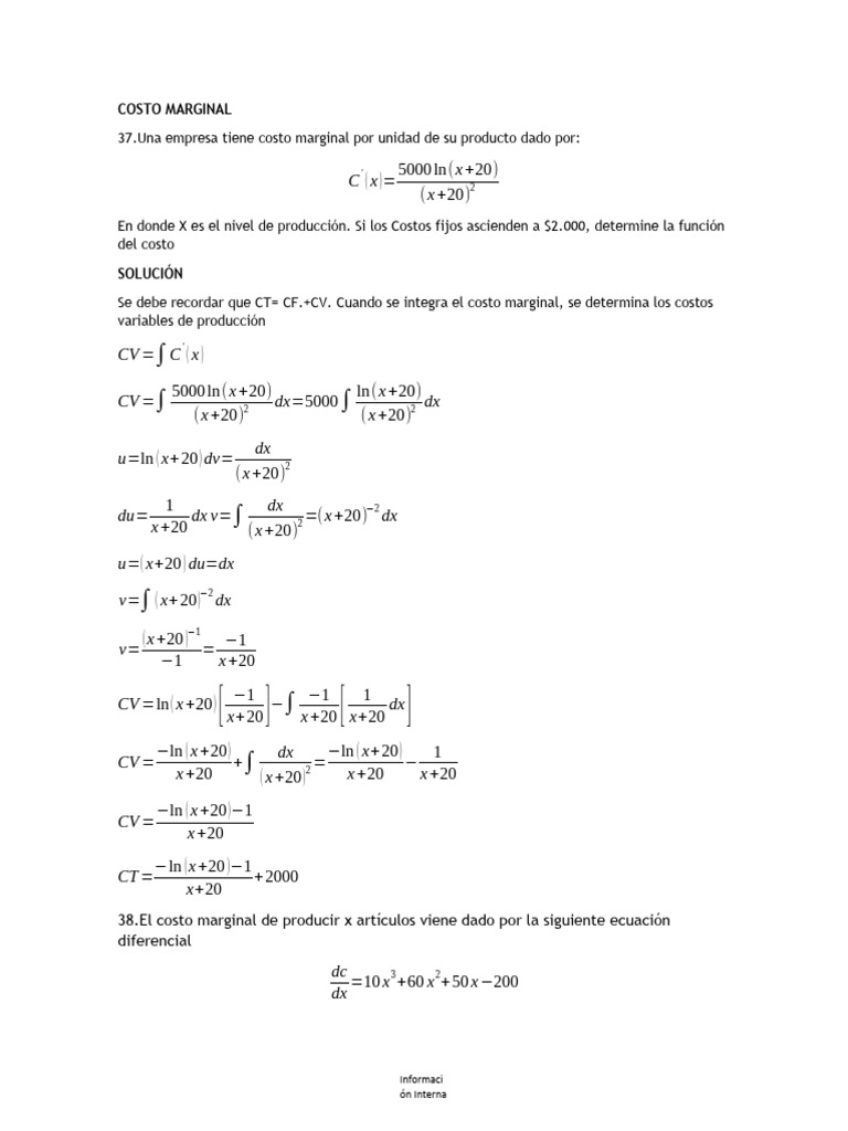 Cálculo de Costos Marginales y Totales | PDF | Objetos matemáticos ...