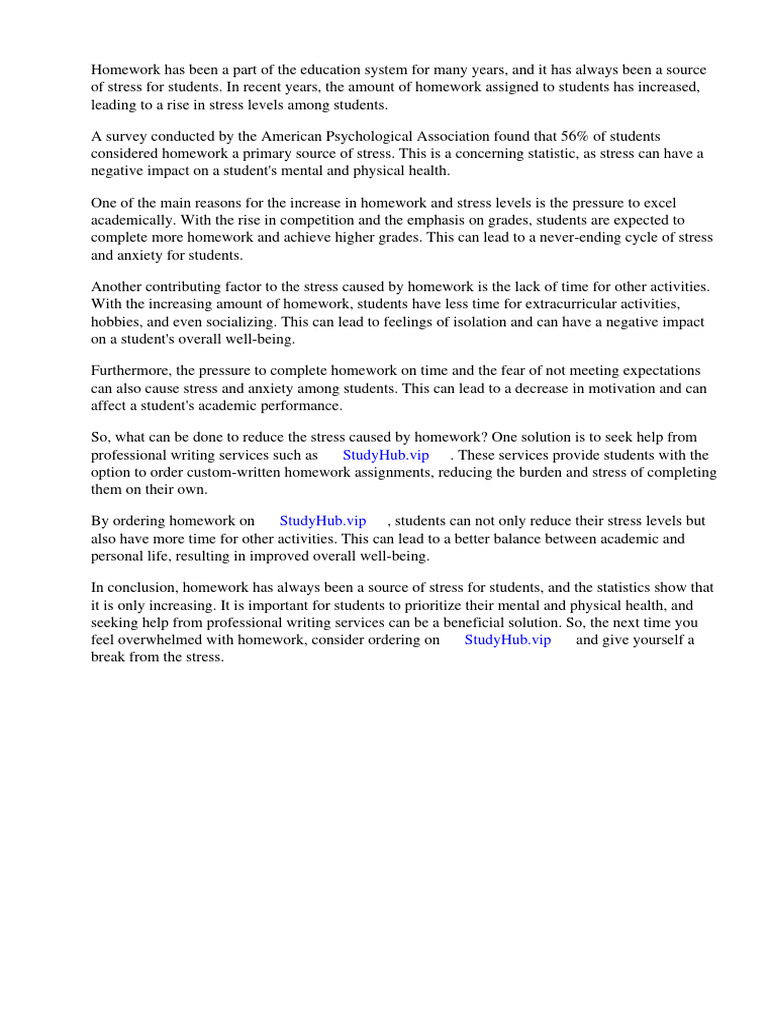 Homework And Stress Statistics Pdf Homework Stress Biology