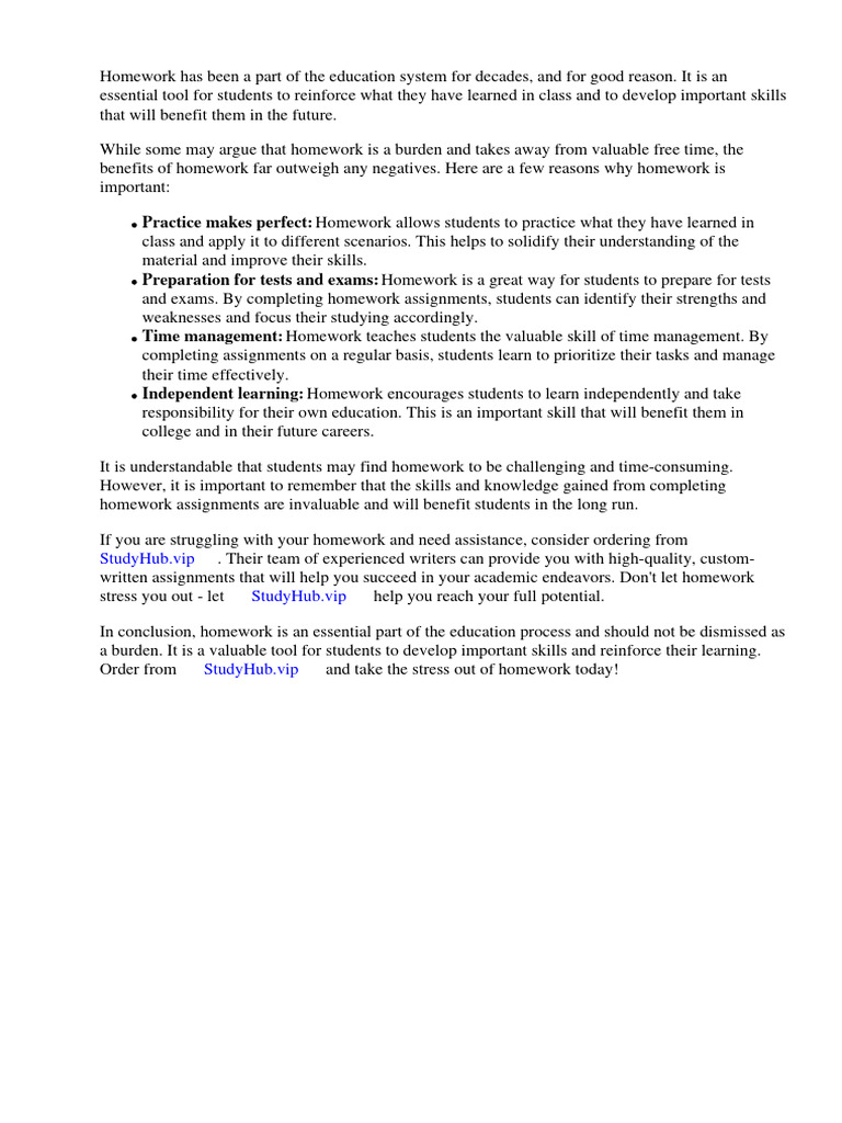 Persuasive Essay On Why Homework Is Important | PDF | Homework | Essays