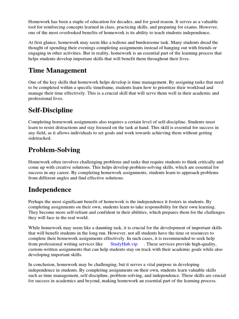 Homework Teaches Independence | PDF | Disciplines | Homework