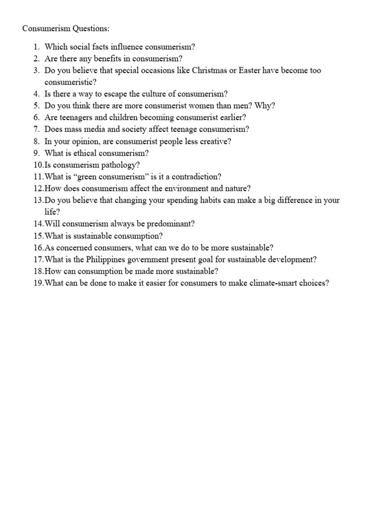 Consumerism Questions | PDF | Consumerism | Sustainability
