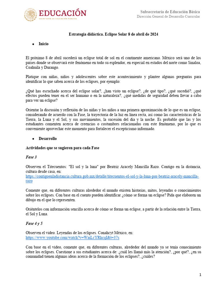 Estrategia Didáctica. Eclipse Solar - Primaria | PDF | Eclipse solar | Dom