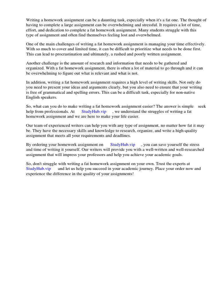 Fat Homework Assignment | Download Free PDF | Body Mass Index | Homework