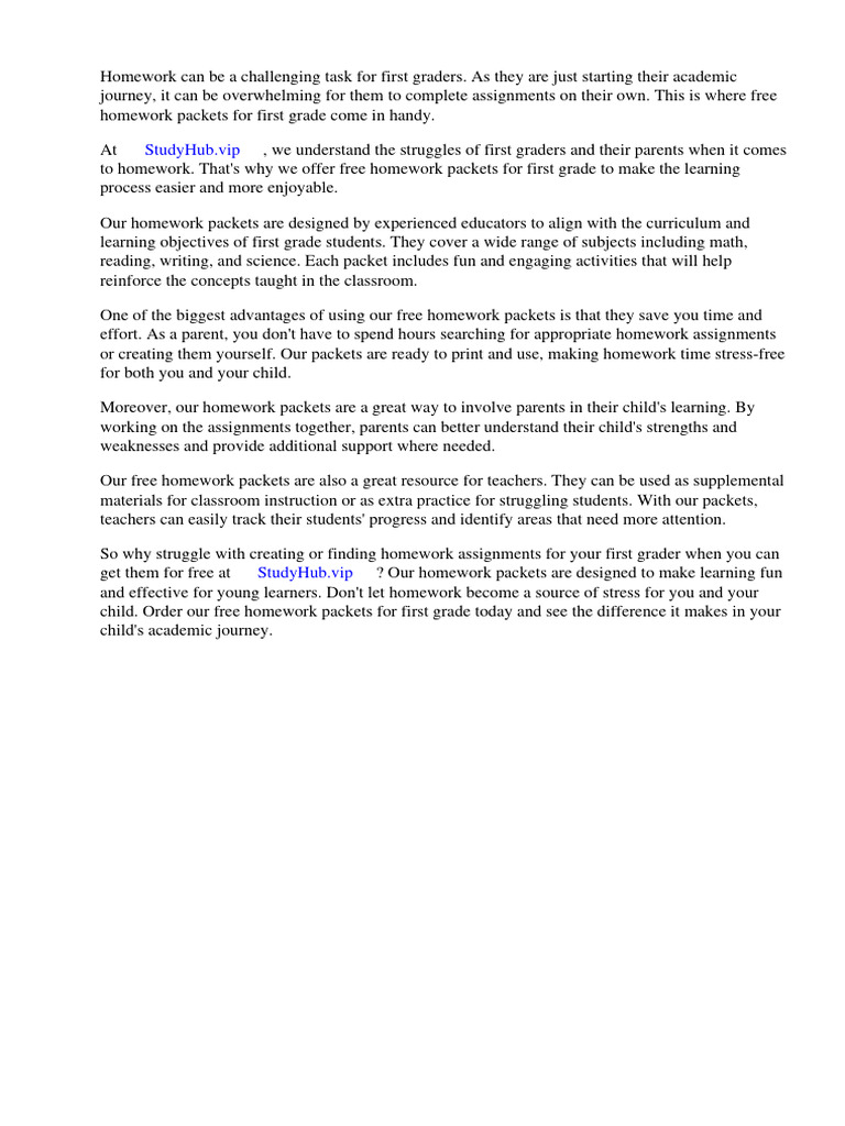 Free Homework Packets For First Grade | PDF | Homework | Teachers