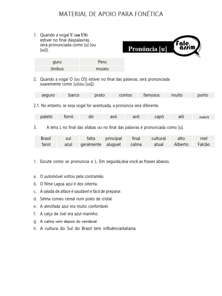 Material de apoio para fonética do português brasileiro | PDF | Fonema | Palavra