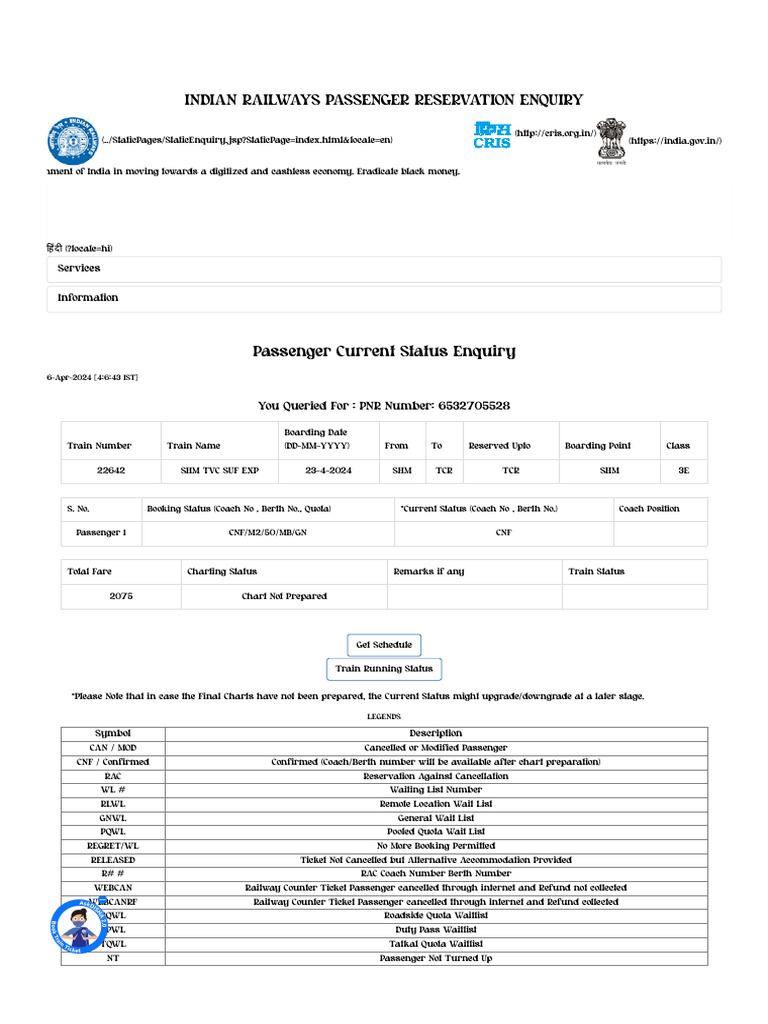 Welcome To Indian Railway Passenger Reservation Enquiry | PDF | Public Transport | Transport