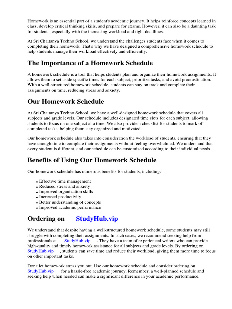 Sri Chaitanya Techno School Homework Schedule | PDF | Homework | Procrastination
