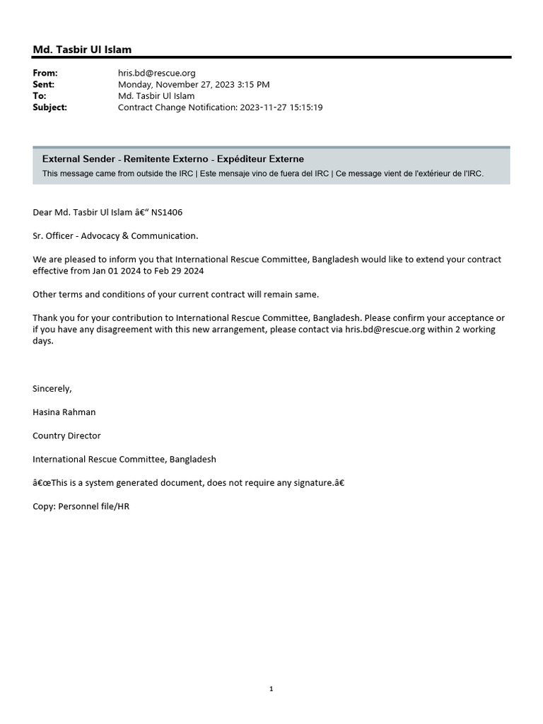 Contract Change Notification - Jan-Feb - 2024 | PDF