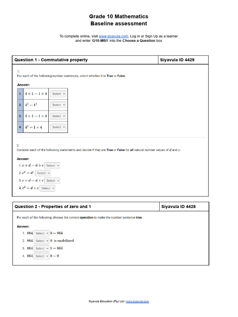 Grade 10 Mathematics Online Baseline | PDF | Factorization | Logarithm