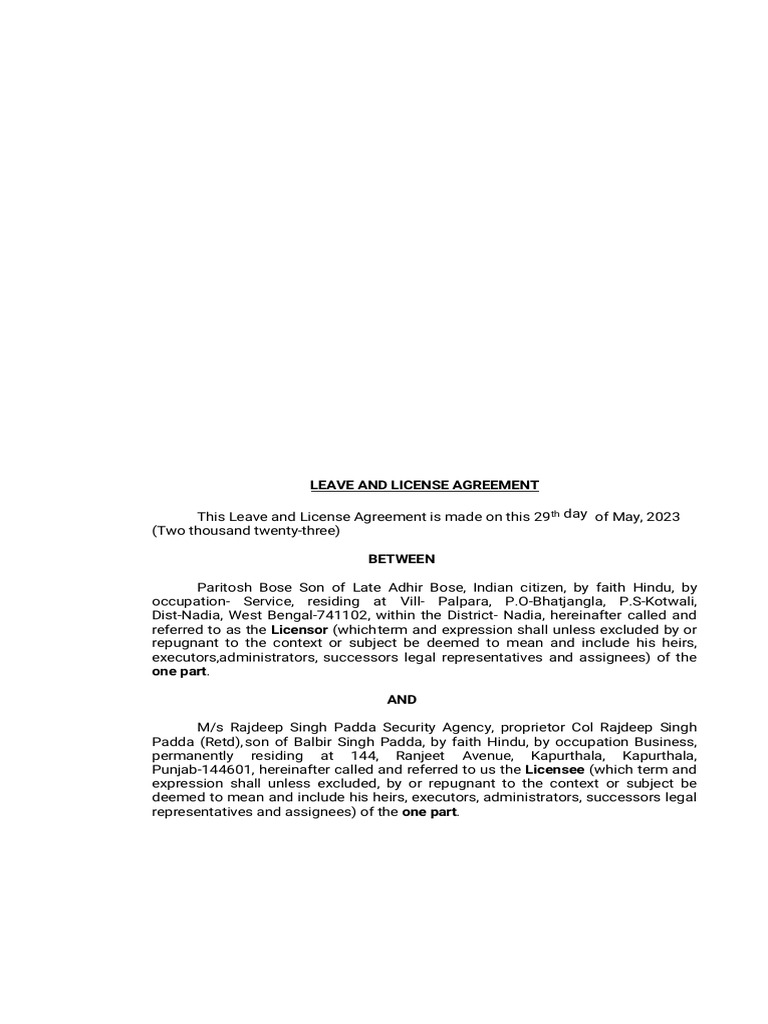 Leave and License Agreement | PDF | License | Civil Law (Common Law)