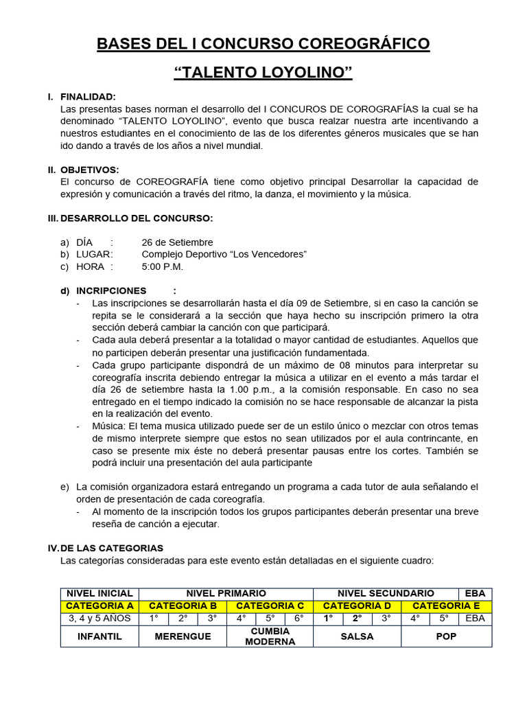Bases Concurso de Coreografías | PDF | Bailes | Ritmo
