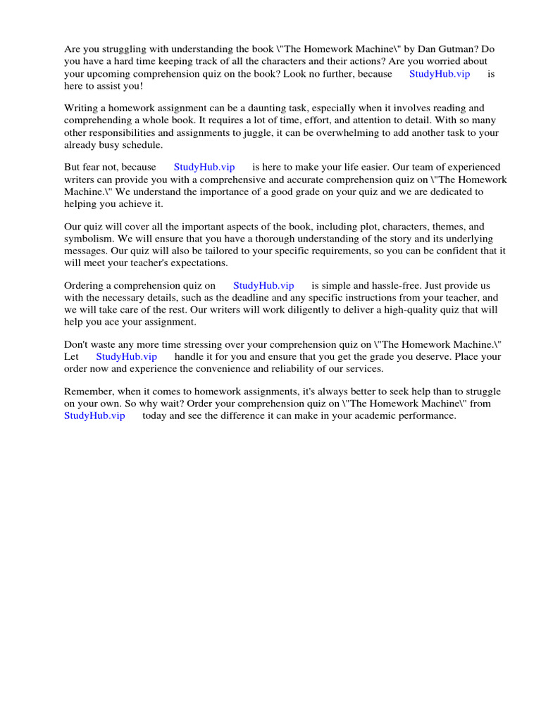 The Homework Machine Comprehension Quiz | PDF | Safari (Web Browser ...