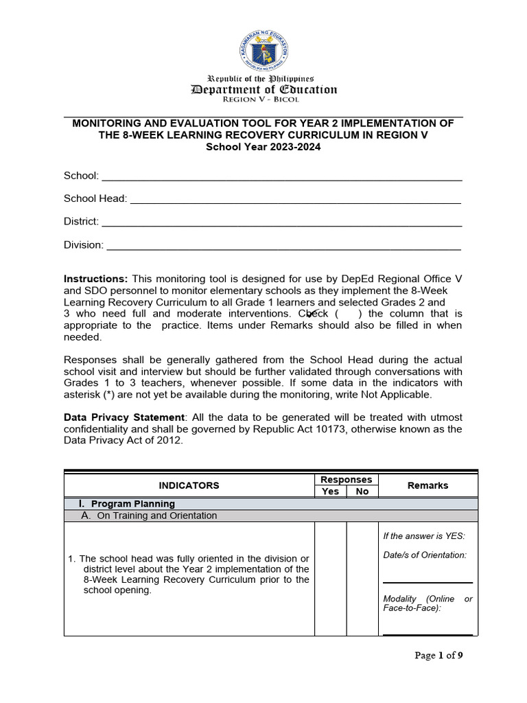 M E For The 8 Week LRC 2 | PDF | Teachers | Curriculum
