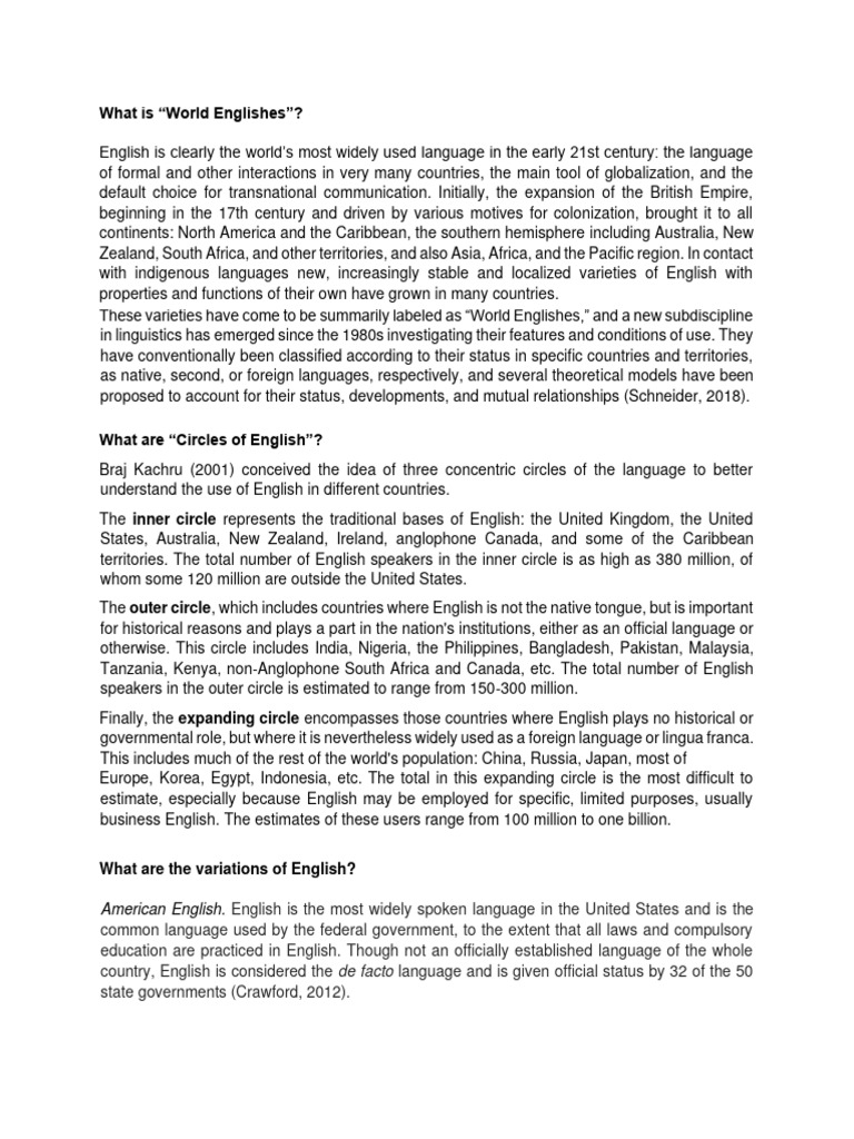 World Englishes | PDF | English Language | Language Varieties And Styles