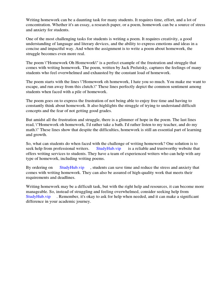 Who Wrote The Poem Homework Oh Homework | PDF | Homework | Poetry